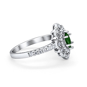 Blue Apple Co. Simulated Green Emerald CZ Size-6 Vintage Style Art Deco Marquise Wedding Engagement Bridal Ring Round Simulated Cubic Zirconia 925 Sterling Silver