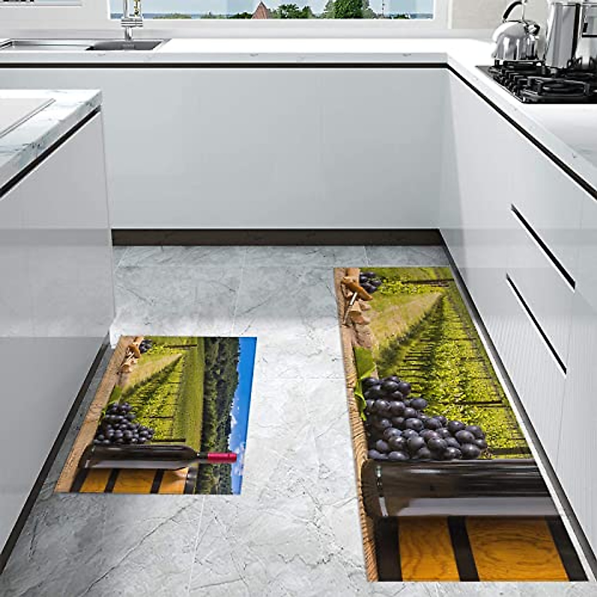 Miaklek Red Wine Kitchen Mats for Floor Anti Fatigue Mats for Kitchen Floor Kitchen Rugs Cushioned Mats Non Slip Comfort Standing Kitchen Rugs Set of 2, Grassland Sky Wine Cask