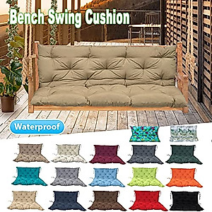 Outdoor Swing Replacement Seat Cushions Pad, 3 Seater Waterproof Non Slip Overstuffed Bench Cushion, Loveseat Cushions with Ties for Porch Garden Furniture Patio Lounger Bench(Khaki 40x60 inch)