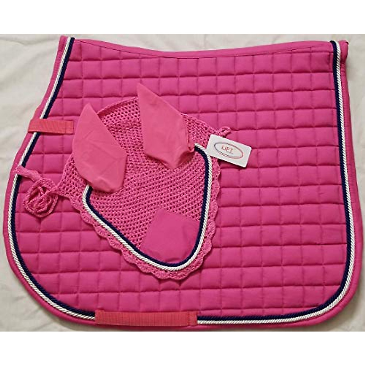 Horse English Saddle PAD with Matching Fly Bonnet with Ear NETS Breathable Cotton Handmade Full Size Stretchable Ears (Purple, Full)
