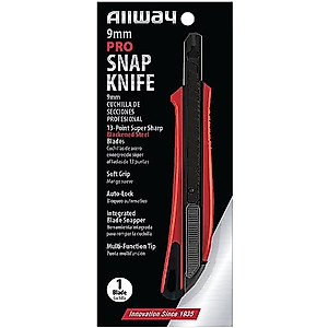 ALLWAY SK9B 9mm Pro Soft-Grip Snap-Off Knife with Auto-Lock and 1 Premium Blackened Steel Blade