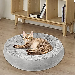 JOEJOY Small Dog Bed Cat Bed with Hooded Blanket, Cozy Cuddler Luxury Orthopedic Puppy Pet Bed, Donut Round Calming Anti-Anxiety Dog Burrow Cave Bed - Anti-Slip Bottom and Machine Washable 23 inch