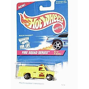Hot Wheels - Fire Squad Series - Rescue Ranger (Yellow) Collector Car Replica - #2 of 4 Models in Series - Collector #425 - 5 Spoke Wheel Hubs