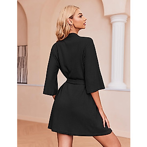 Ekouaer Robes for Women Waffle Knit Bathrobe Soft Lightweight Knee Length Loungewear