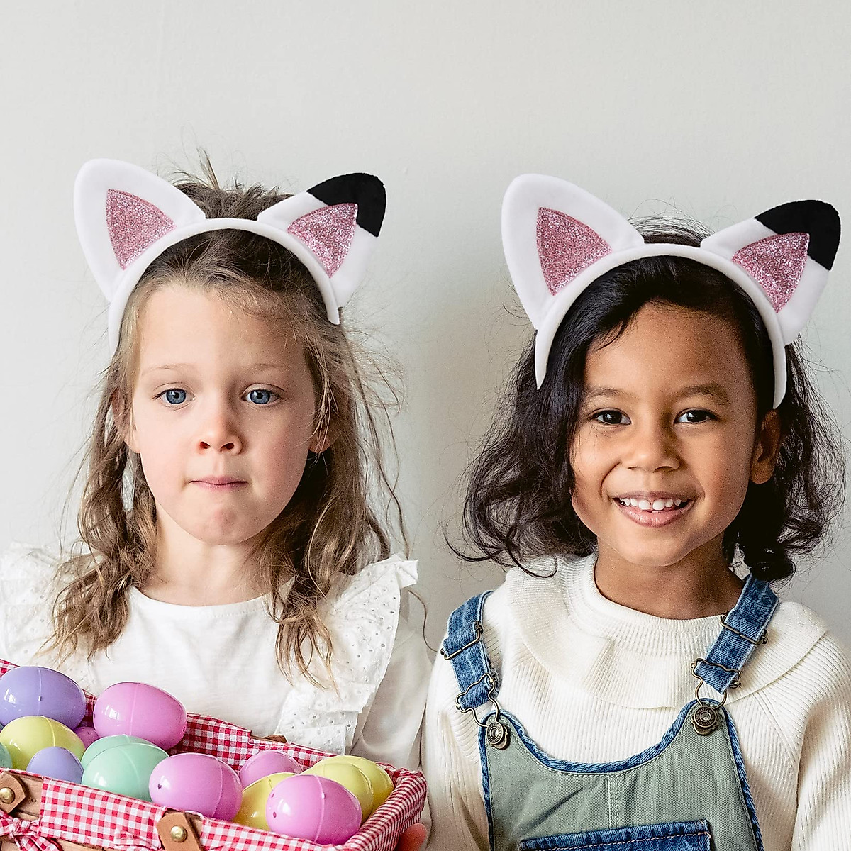 Creatoy Cat Ears Headband Kids dollhouse plush toys Glitter Headbands Toddler Kitty Hairband Doll house Party Supplies Halloween Dress Up Favors