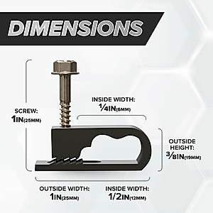THE CIMPLE CO Dual Cable Clips, 50 PCS, Indoor/Outdoor Cord Management, 1/2 in Wire Clips for Coax, Ethernet, Electrical Wire, Screw Clips for Wires on Wall, Black