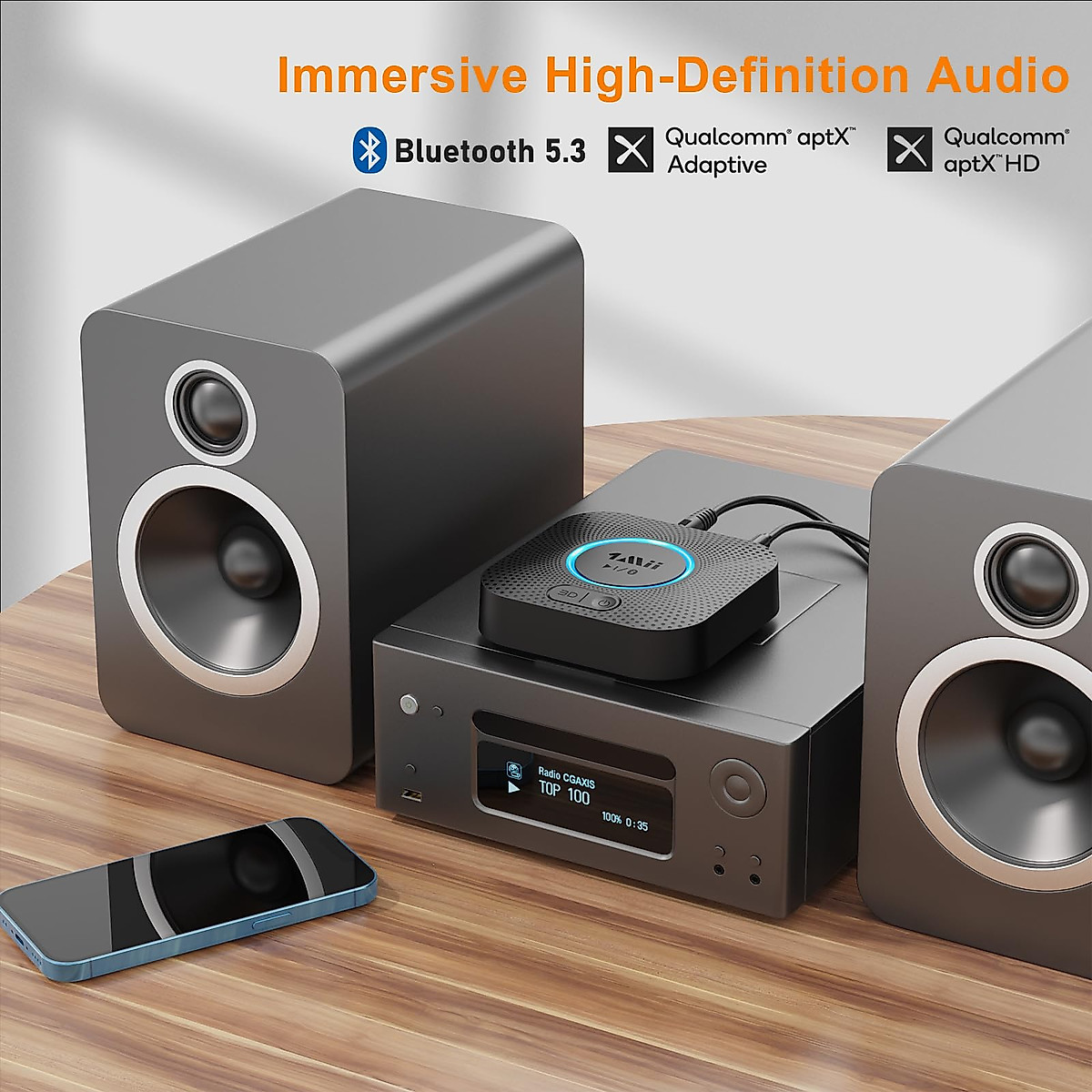 [Upgraded] 1Mii B06 Plus Bluetooth Receiver, HiFi Wireless Audio Adapter, Bluetooth 5.0 Receiver with 3D Surround aptX HD aptX Low Latency for Home Music Streaming Stereo System