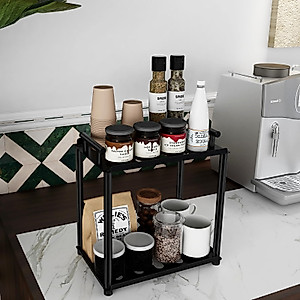 XEENEW Bathroom Counter Organizer, 2 Tier Bathroom Countertop Organizer, Vanity Organizer for Bathroom Storage, Bathroom Counter Shelf Organizers, Kitchen Spice Rack Organizer, Black