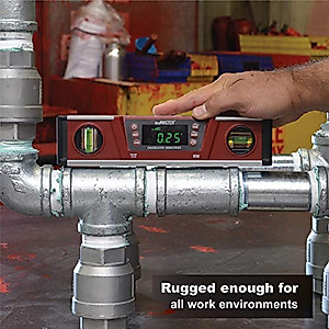 Calculated Industries 7210 AccuMASTER PRO Digital Torpedo Level and Protractor | 10” Inch | Neodymium Magnets | Bright LED Display | IP54 Dust/Water Resistant, Red