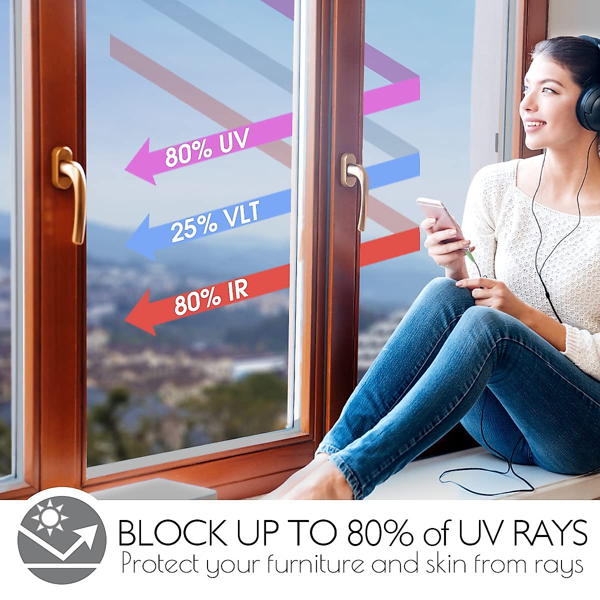 HIDBEA One Way Window Film Non-Adhesive, Heat Control Sun Blocking Daytime Privacy Glass Films, Reflective Self Static Cling Mirror Window Tint for Home (Silver, 35.4 Inch x 16.4 Feet)