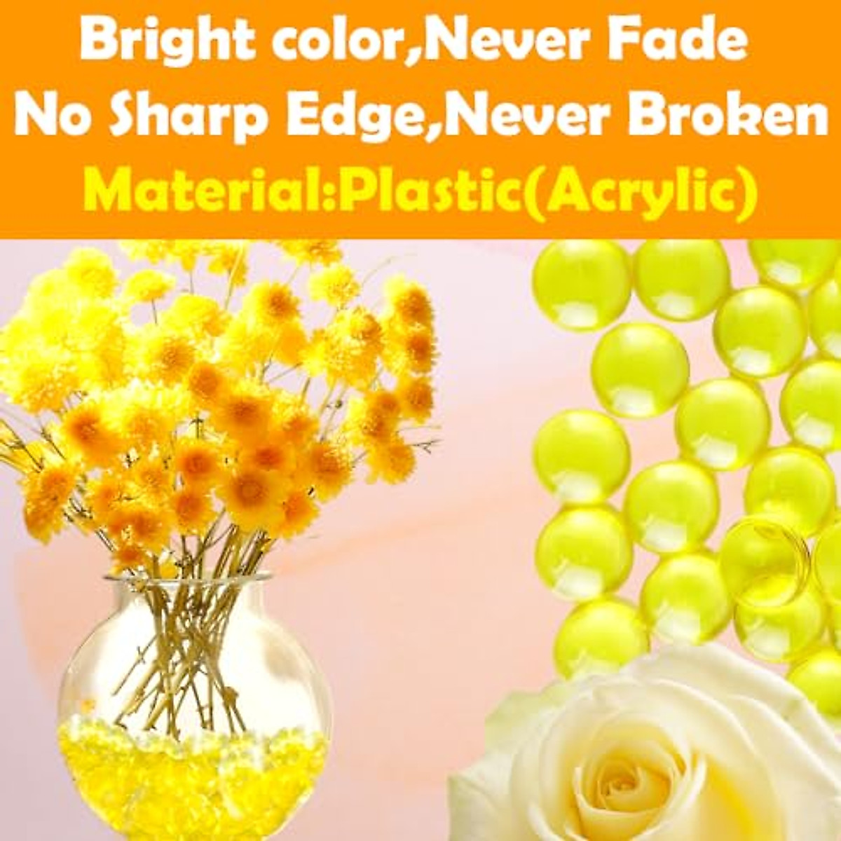 HappyFiller 650 PC Yellow Acrylic Flat Marbles,Fake Gemstones Table Scatters Gems,Bowl Vase Fillers,Party Wedding Centerpieces,Room,Kitchen Floral Candle Holder Decor,Arts Crafts, Easter,Spring,Summer