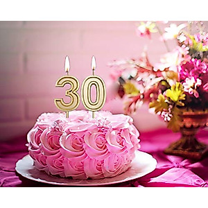 Bailym 30th Birthday Candles, Gold Number 30 Cake Topper for Birthday Decorations Party Decoration