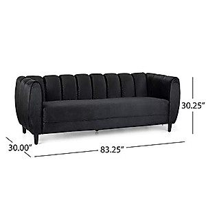 Christopher Knight Home Miranda Velvet 3 Seater Sofa, Black, Dark Brown