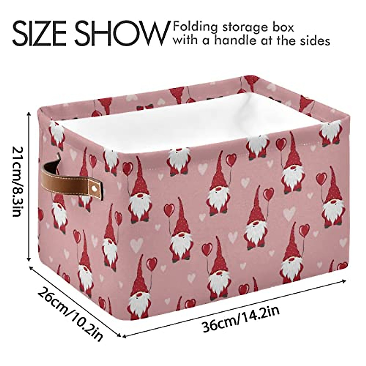 Wusikd Valentines Day Storage Basket Set of 1 Large Fabric Cute Gnomes Hearts Storage Basket Bins Box Cube with Handles Collapsible Closet Shelf Clothes Organizer Basket for Nursery Bedroom