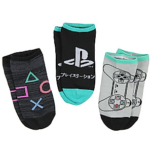 Bioworld PlayStation Adult Logo Icon Controller 3 Pack No Show Ankle Socks