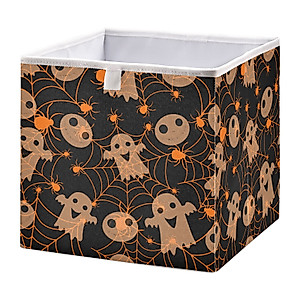 Kigai Collapsible Storage Baskets Halloween Spooky Spider Web Cube Storage Bins Baskets for Organizing Fabric Collapsible Storage Organizer for Bedroom Home Decor