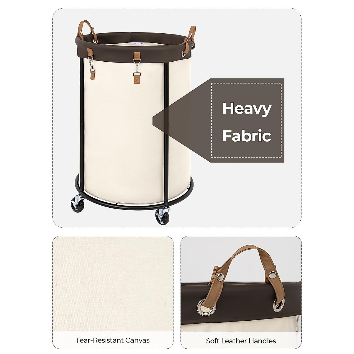 StorageWorks Laundry Basket with Wheels, 210L Extra Large Rolling Laundry Hamper, Round Laundry Cart with Steel Frame and Removable Bag, 4 Casters and 2 Brakes, Beige, 1-Pack