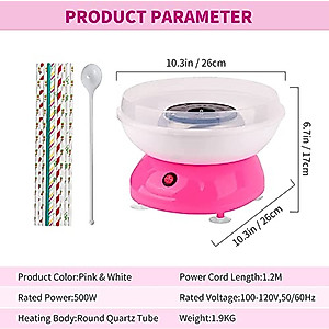 NODEMASH Cotton Candy Machine - 500W Portable with Large Splash-Proof Plate, Efficient Electric Heating Cotton Candy Machine Maker with 10 Marshmallow Sticks & Sugar Scoop for Kids Gift Birthday Party
