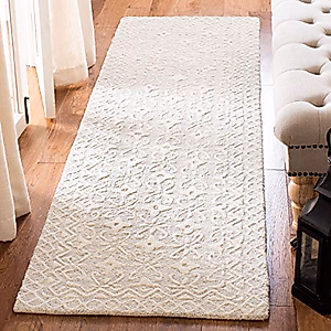 SAFAVIEH Blossom Collection Runner Rug - 2'3" x 12', Grey & Ivory, Handmade Wool, Ideal for High Traffic Areas in Living Room, Bedroom (BLM114F)