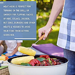 Pigtail Food Flipper 2Pcs, HaSteeL 17Inch Meat Turner Hook, Stainless Steel Pig Tail Flipper Hook With Wooden Handle, Grill Accessories for BBQ Grilling Griddle Kitchen Cooking - Left & Right Handed