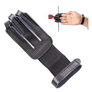 FENJANER Archery Glove 3 Finger Guard Leather Finger Tab for Adult Youth Beginner (Black)