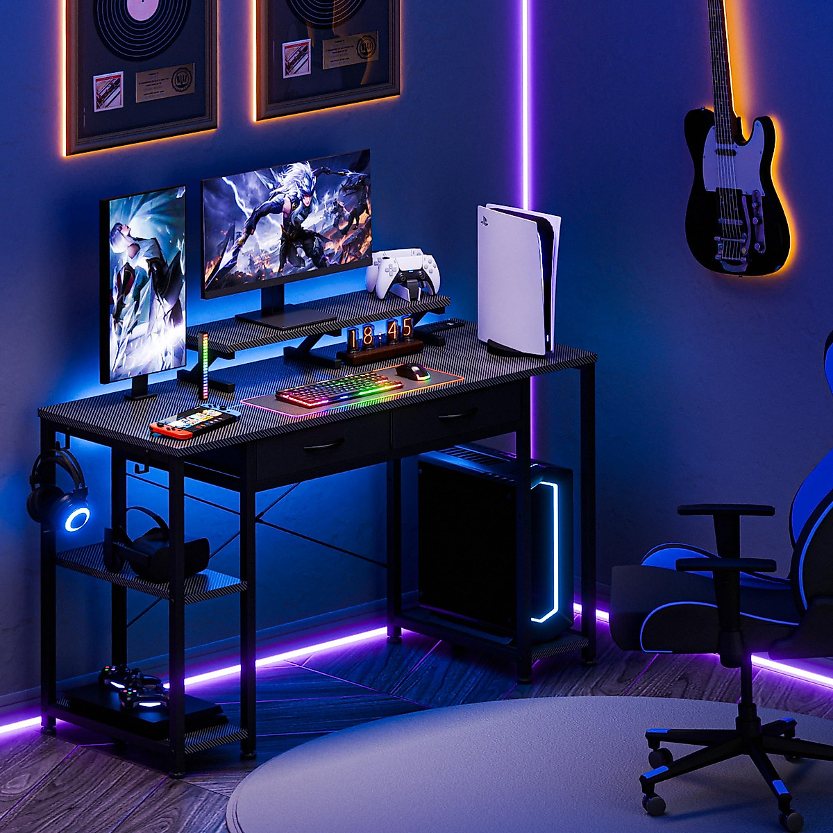 GIKPAL L-Shaped Desk Computer Corner Desk,54 inch Home Gaming Desk, Office Writing Workstation with Storage Shelves, Space-Saving, Rustic Brown