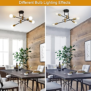 Tealight Sputnik Ceiling Light Fixture, 4 Light Mid Century Modern Black and Gold Lighting Fixture Semi Flush Mount Ceiling Lamp for Bedroom, Living Room, Kitchen, Dining Room, Hallway