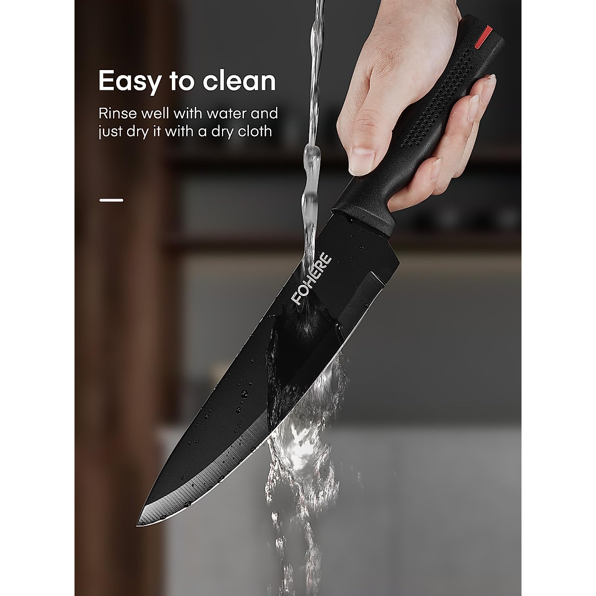 FOHERE Knife Set with Block 13 Pieces Stainless Steel Knife Sets for Kitchen with Built-in Sharpener Sharp Kitchen Knife Block Set with Granite Pattern, Anti-slip Handle Rust Resistant, Black