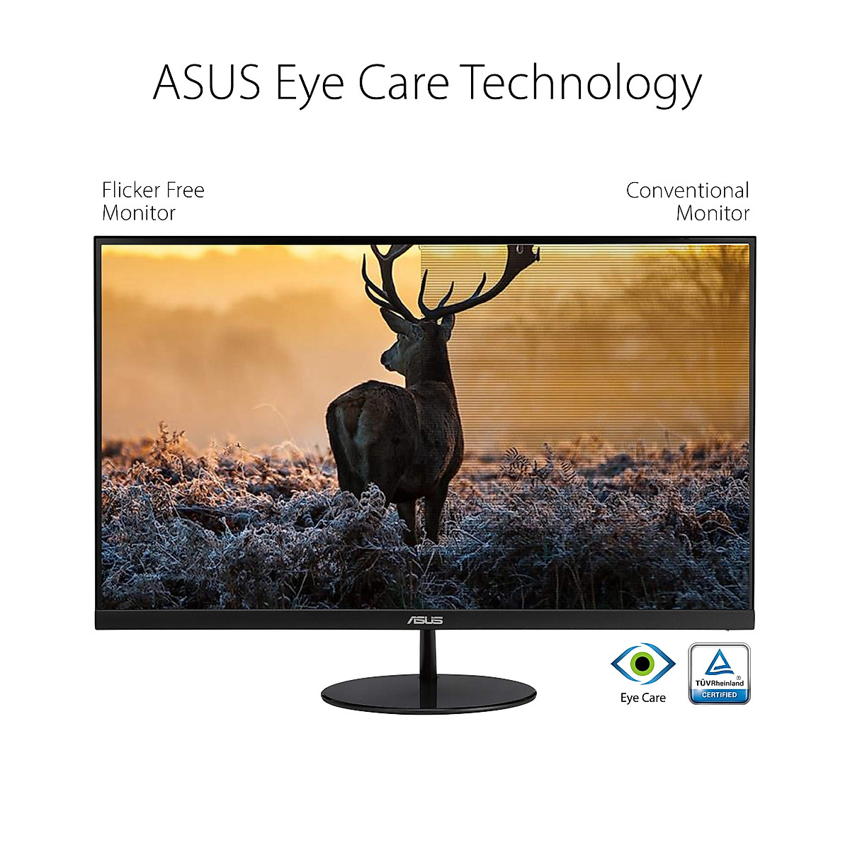 ASUS VL249HE 23.8” Eye Care Monitor, 1080P Full HD, 75Hz, IPS, Adaptive-Sync/FreeSync, Eye Care, HDMI VGA, Frameless Slim Design, VESA Wall Mountable (Renewed)