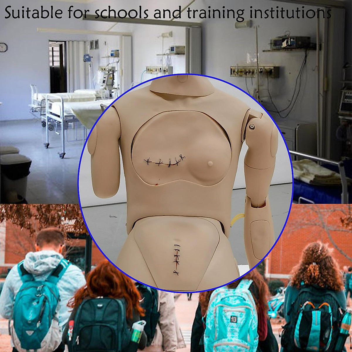 PreAsion Training Manikin Model Trauma Model Anatomical Human Model Demonstration Manikin Patient Care for Nursing Female-Male Wound Training Mannequin Patient Care Education Teaching 63’’Life-Size