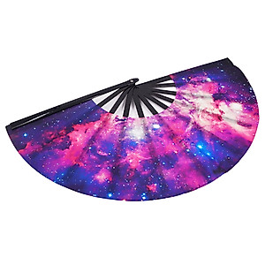 Amajiji Large Galaxy Folding Fan, Chinease/Japanese Folding Nylon-Cloth Hand Fan, Hand Folding Fans for Women/Men, Hand Fan Festival Gift Fan Craft fan Folding Fan Dance Fan (AM2)