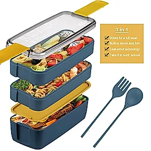 Iteryn Bento Box Lunch Box, 3-In-1 Compartment Lunch Containers - Wheat Straw, Leakproof Eco-Friendly Bento Lunch Box Meal Prep