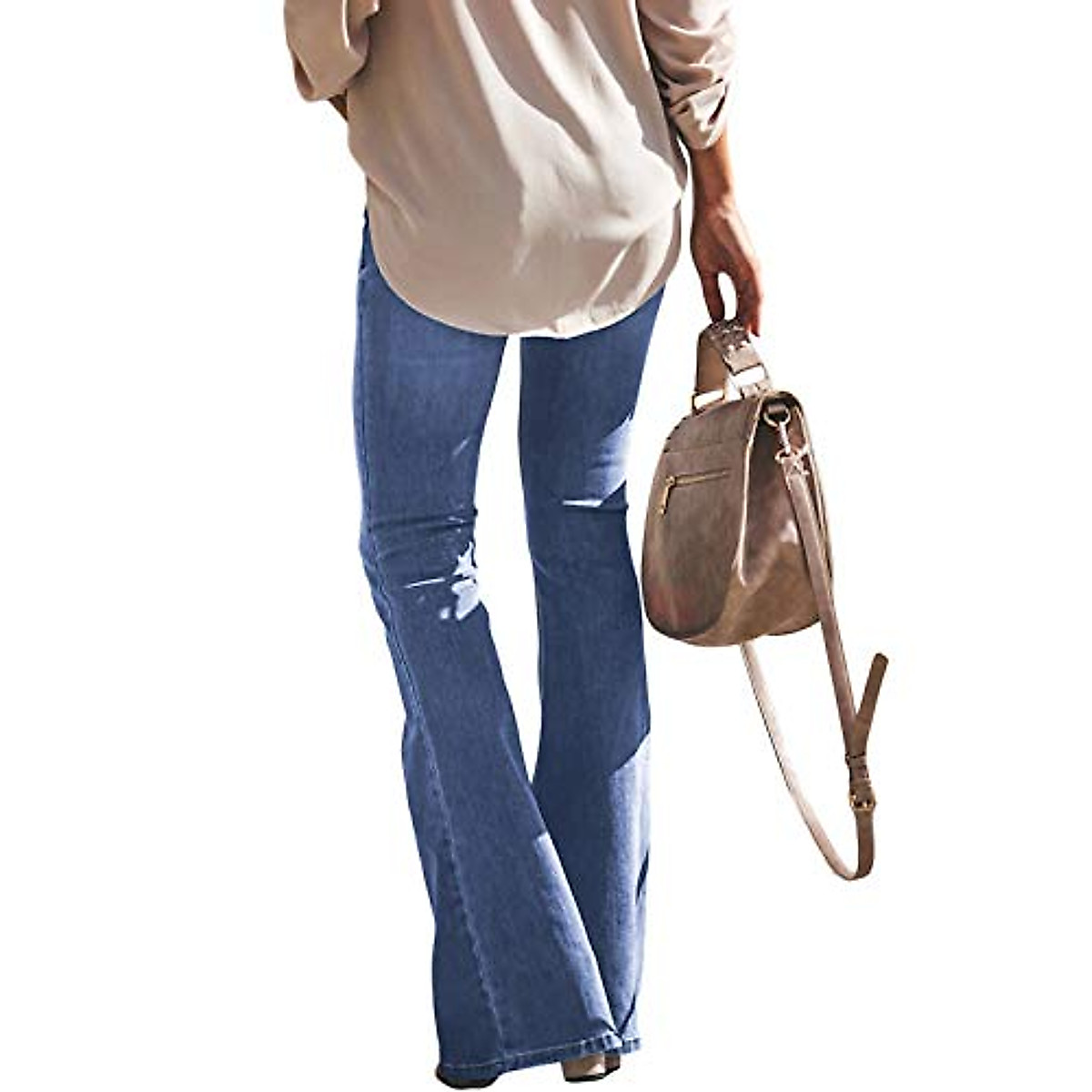 Sidefeel Women Flare Jeans Bell Bottom Mid Rise Denim Pants Size 16 Blue