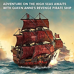3D Puzzles for Adults Kids Laser Red Queen Anne's Revenge 391 Pcs Cool Pirate Ship Arts & Crafts for Adults Brain Teaser Puzzles for Adults Model Kits Room & Home Decor Birthday Gifts for Women Men