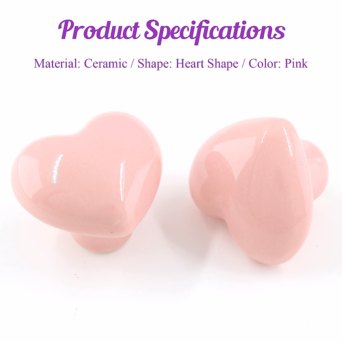 Qjaiune 2pcs Ceramic Cabinet Knobs Pink Drawer Knobs, Heart Shaped Dresser Knobs Cute Kitchen Cabinet Pull Handles, Small Vanity Knobs Hardware Closet Cupboard Knobs for Kids Girls Children's Bedroom