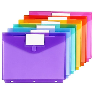 Tamaki 6 Pack 3 Ring Binder Pocket Clear Pouch, Letter Size, Snap Button Binder Folders Organizer with Label for School Supplies