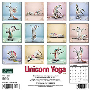 Willow Creek Press Unicorn Yoga Monthly 2024 Wall Calendar (12" x 12")