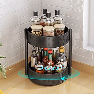 YunNasi Spinning Spice Rack Lazy Susan Rotating Spice Rack Carbon Steel Turntable Condiment Holder Detachable for Pantry Cabinet Cupboard (2 Tiers)