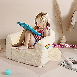 MOMCAYWEX Kids Snuggly-Soft Sherpa Chair, Cuddly Toddler Foam Chair for Boys and Girls, Cream