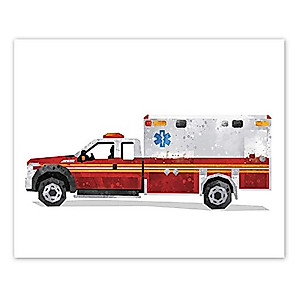 Fire Truck Decor - Set of 6 Prints // Firetruck Nursery Posters // Fire Engine Birthday Party Decoration // Transportation Wall Art for Boy Toddler Bedroom Picture // Ambulance // Rescue (8x10, Set 6)