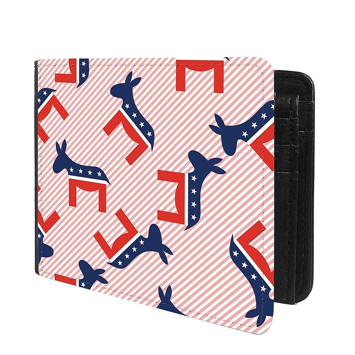 Ztion Unique Desige Pattern - Democrat Donkeys pattern on red stripes, Slim Front Pocket Wallet Billfold RFID Blocking