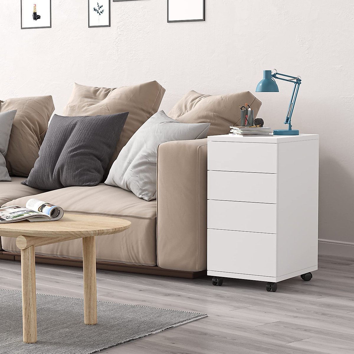 TTVIEW File Cabinet, Mobile Filing Cabinet with Wheels, 4-Drawer Rolling Pedestal Under Desk for A4, Letter Size, File Folders White 12.9x15.3X 25 in