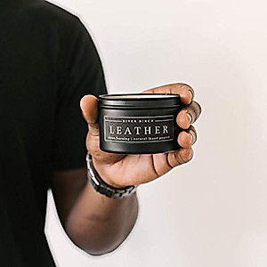River Birch Candles Leather Scented Candle | Premium, All-Natural, Non-Toxic, Soy Candles | 8 oz. Black Matte Tin Travel Candle | Cozy Relaxing Gifts for Home