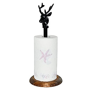 OwlGift Deer Paper Towel Holder Stand, Elk Freestanding Paper Towel Roll Dispenser for Kitchen Countertop Fits Standard and Jumbo Size Paper Towels w/ Top Cast Iron Reindeer Farmhouse Design