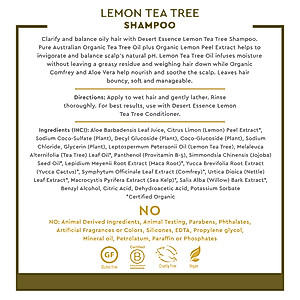 Desert Essence Lemon Tea Tree Shampoo - 8 Fl Ounce - Removes Excess Oil - Revitalizes Scalp - Strengthens & Protects Hair - Maca Root Extract - Soft, Smooth & More Manageable