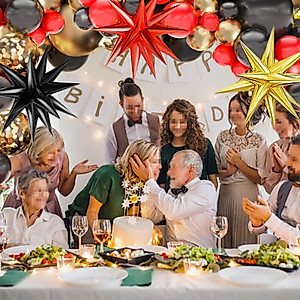 121 Pack Red Black Gold Balloons Arch Kit with Star, Red Black and Gold Balloon Garland for Graduation Anniversary Casino Night Hollywood New Years Movie Night Birthday Decorations