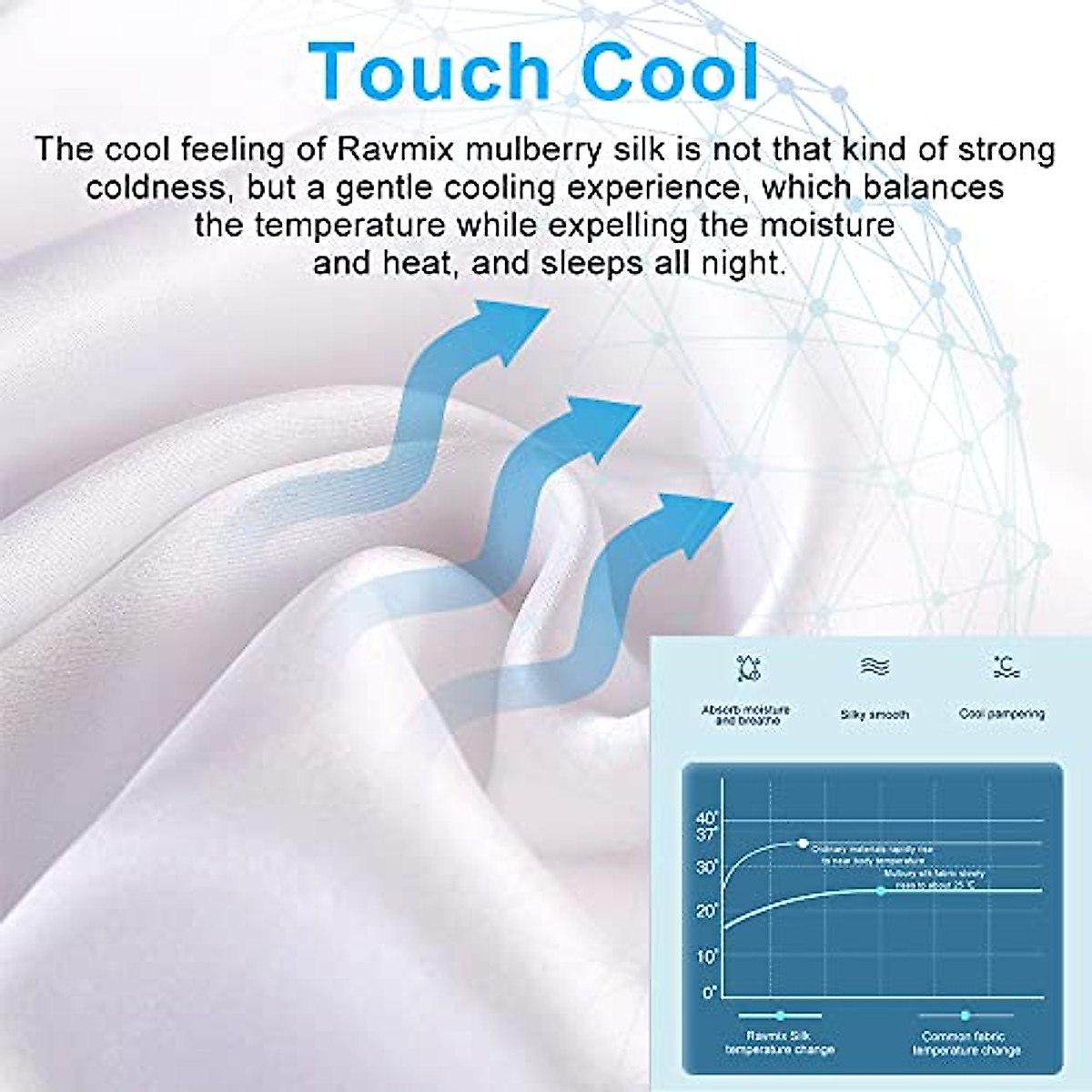 Silk Pillowcase 2 Pack for Hair and Skin, Ravmix Mulberry Silk Pillow Cases Standard Size 20×26inches Set of 2 Cooling Silk Pillow Covers with Hidden Zipper, Pure White