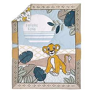 Disney Lion King Blue, Green, Taupe and Gold Simba Future King 3 Piece Nursery Crib Bedding Set - Comforter, Cotton Fitted Crib Sheet, and Crib Skirt