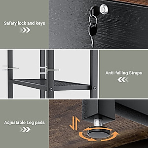 Homieasy Vertical Filing Cabinet with Lock & Charging Station, Large Drawer Wood File Cabinet with Bookshelf, Printer Stand with Open Storage Shelf, fits Letter Size for Home Office, Black and Rustic