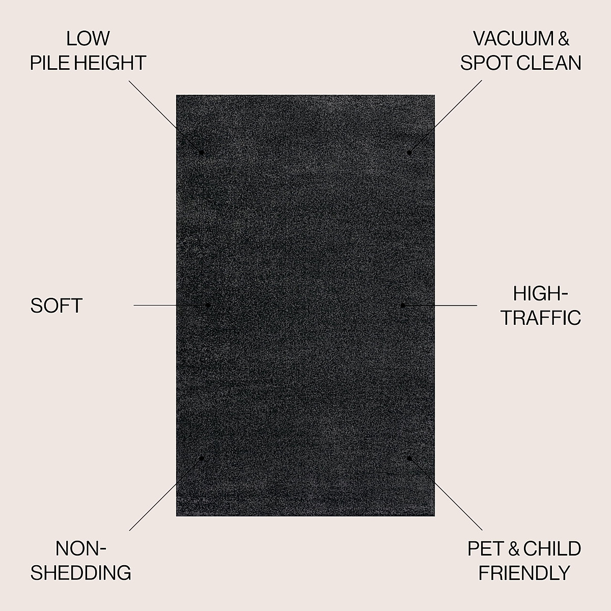 JONATHAN Y SEU100I-8 Haze Solid Low-Pile Indoor Area-Rug Casual Contemporary Solid Traditional Easy-Cleaning Bedroom Kitchen Living Room Non Shedding, 8 ft x 10 ft, Black